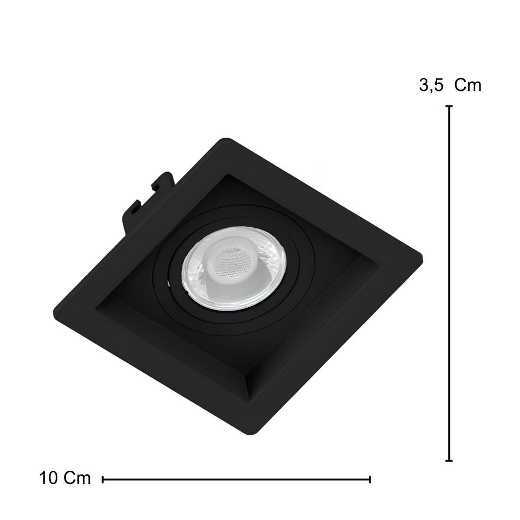 Spot Led Quadrado Embutir Recuado Preto Par16 Dim 5 5w 2700k 550lm 36